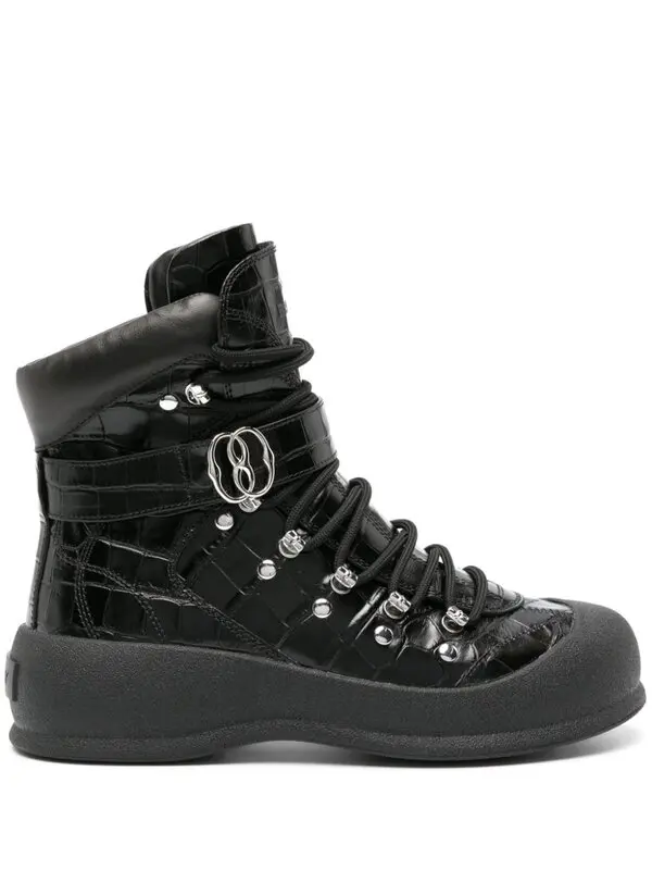 Bally Embossed Crocodile Lace-up Boots