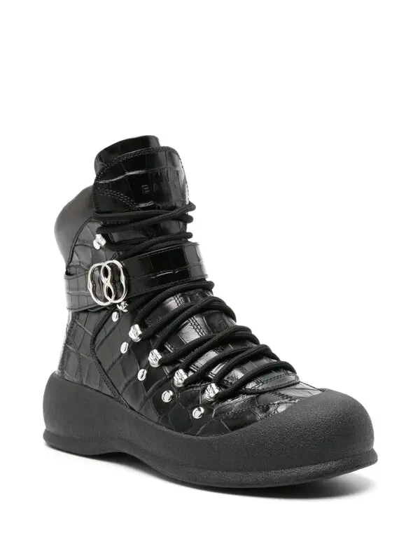 Bally Embossed Crocodile Lace-up Boots