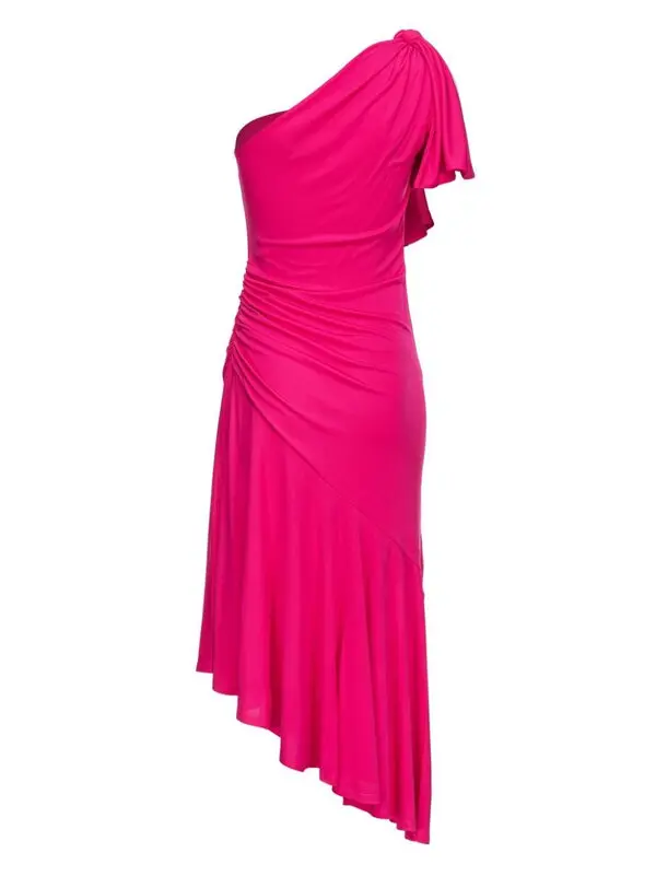 Pinko Asymmetric Flared Ruched Dress In Pink - 34% Off | Editorialist