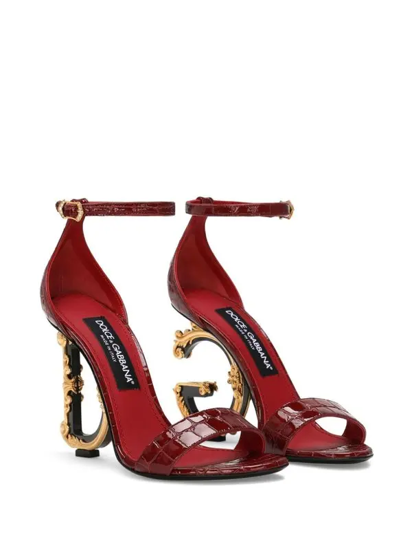 Dolce Gabbana Dg-Heel Leather Sandals In Red 48% Off