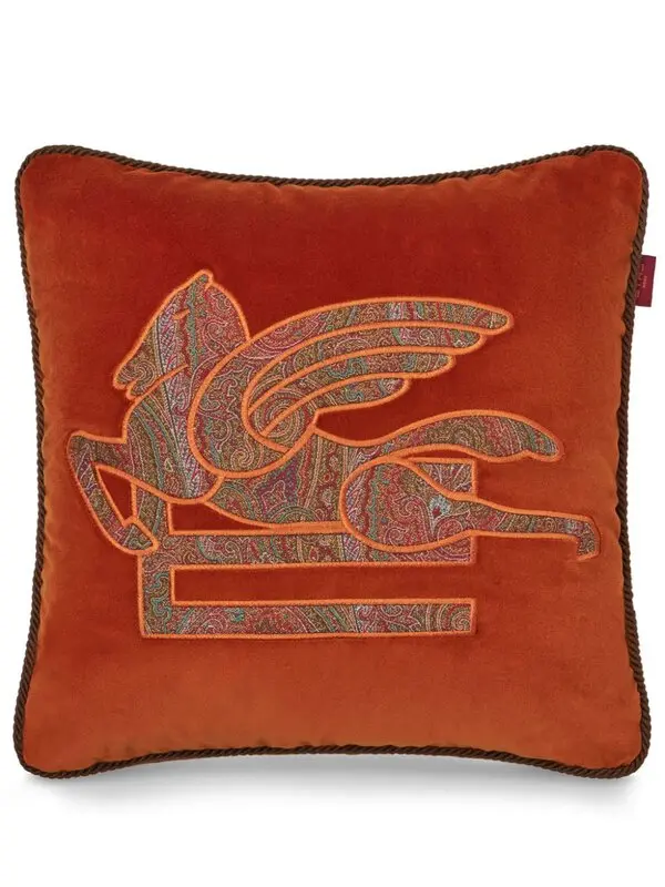 Etro Pegaso-embroidered Paisley-jacquard Cushion - Orange