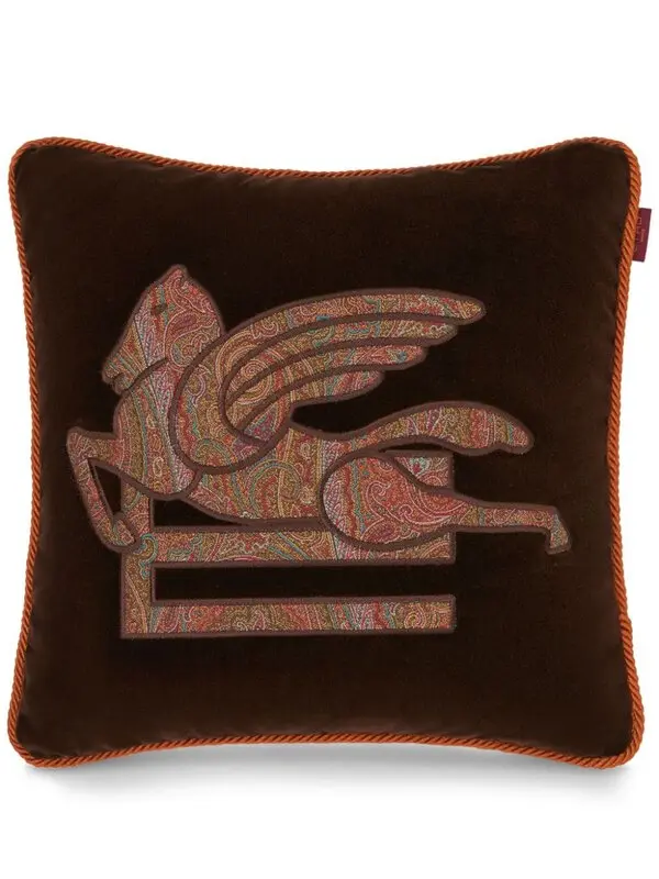 Etro Pegaso-embroidered Velvet Cushion - Brown
