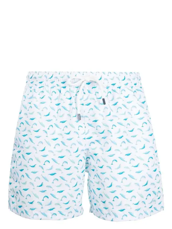 Fedeli Madeira Dolphin-print Swim Shorts - White