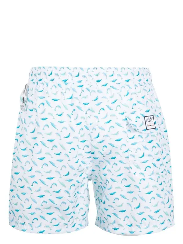 Fedeli Madeira Dolphin-print Swim Shorts - White