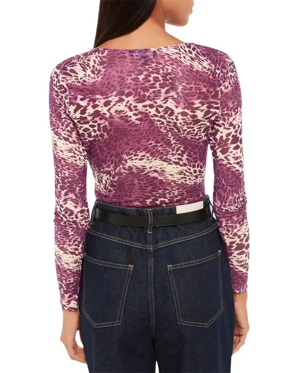 Whistles Sahara Leopard Mesh Ruched Long Sleeve Top