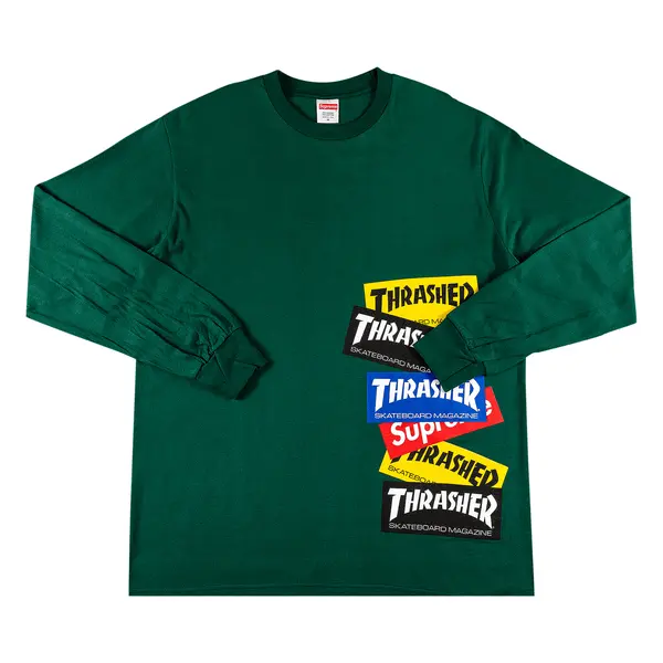 Supreme X Thrasher Multi Logo Long-sleeve Tee 'dark - Green