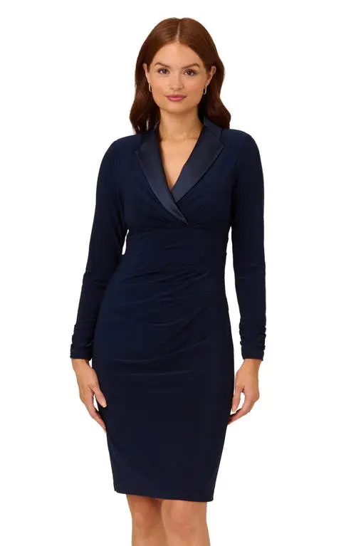 Adrianna Papell Long Sleeve Jersey Tuxedo Dress - Midnight | Editorialist