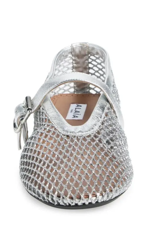 Alaïa Fishnet Ballerina Flat - Argent
