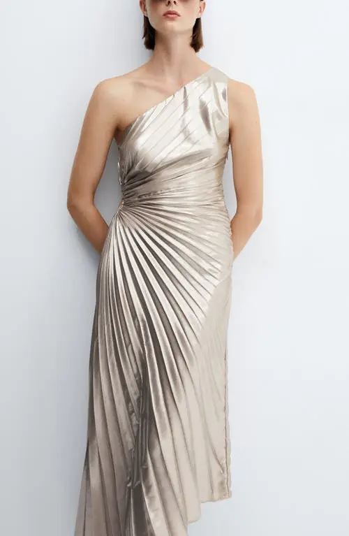 Mango Asymmetric Cutout Pleated Satin Dress In Silver - 50% Off |  Editorialist