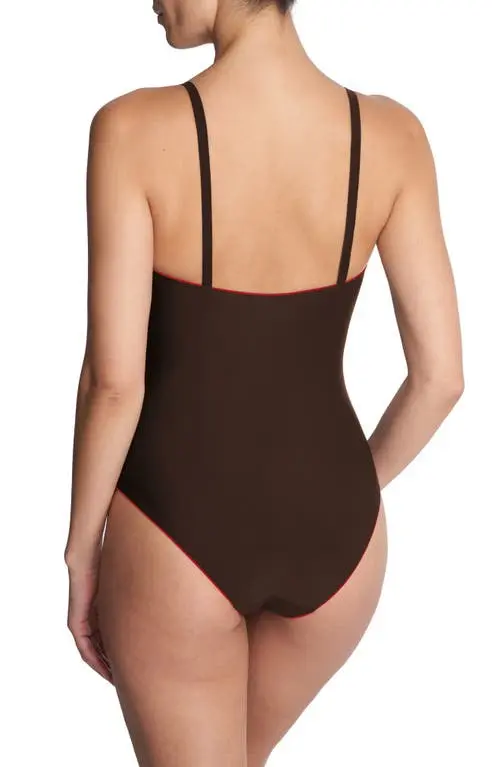 Natori Riviera Reversible One-piece Swimsuit - Red/choco