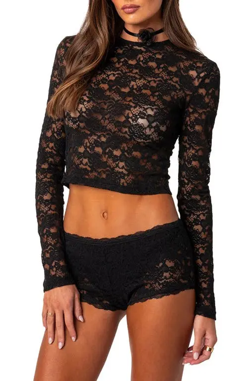 EDIKTED Estella Lace Crop Top - Black