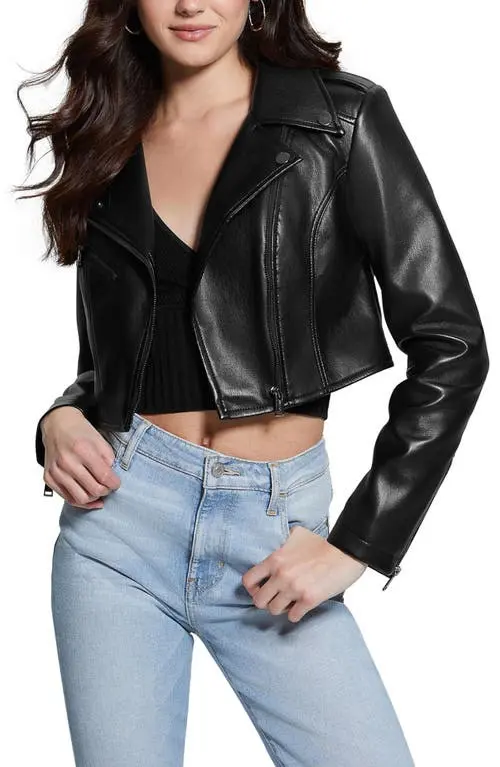Guess Rochelle Faux Leather Moto Jacket - Jet Black
