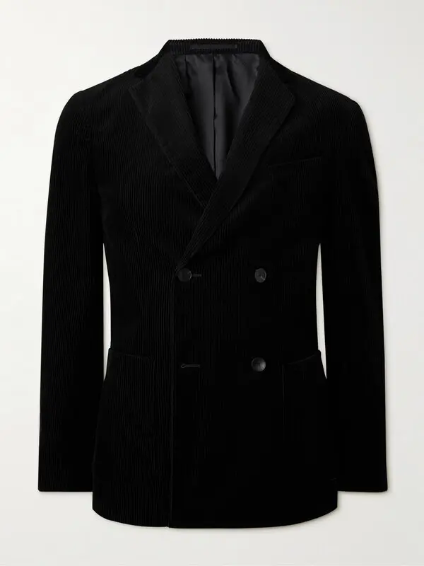 Mr P. Double-breasted Cotton And Cashmere-blend Corduroy Blazer - Black