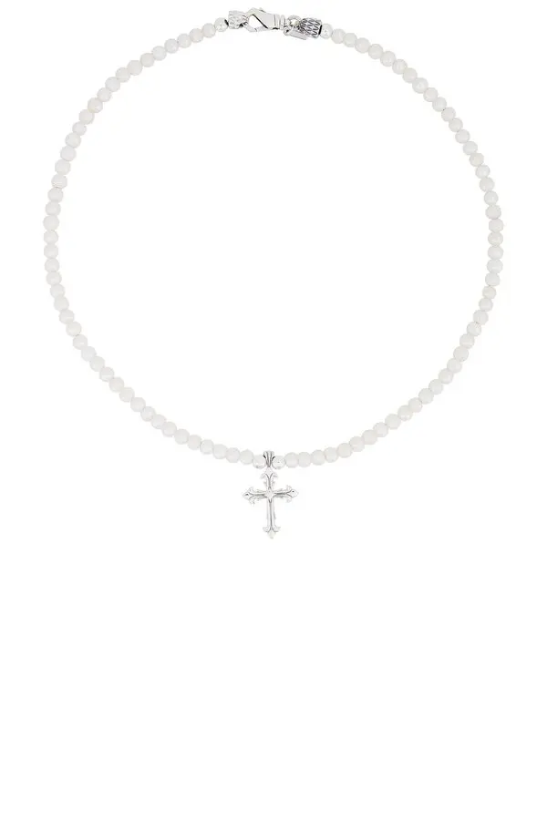 Emanuele Bicocchi Pearl Necklace With Cross - White & Silver