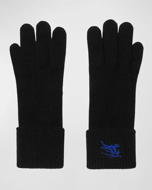 Burberry Embroidered Knit Gloves - Black