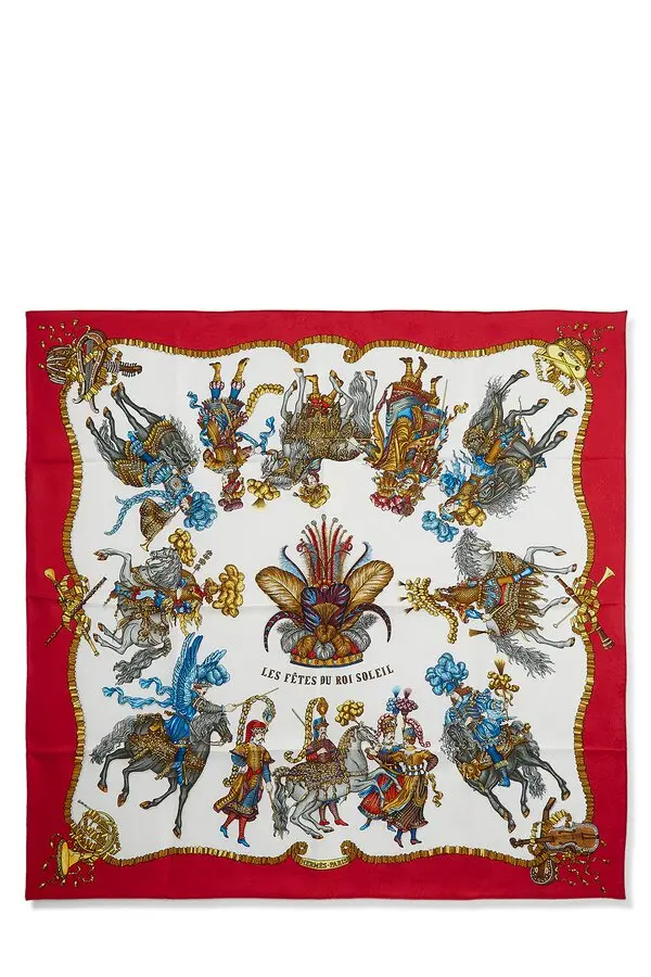 Hermès Multicolor 'les Fêtes Du Roi Soleil' Silk Scarf 90 - Red