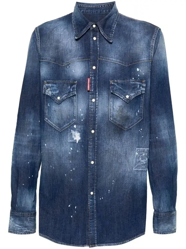 Dsquared2 Paint-splatter Denim Shirt - Blue