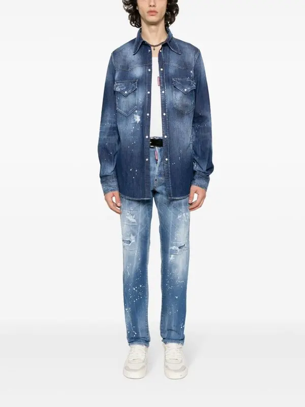 Dsquared2 Paint-splatter Denim Shirt - Blue