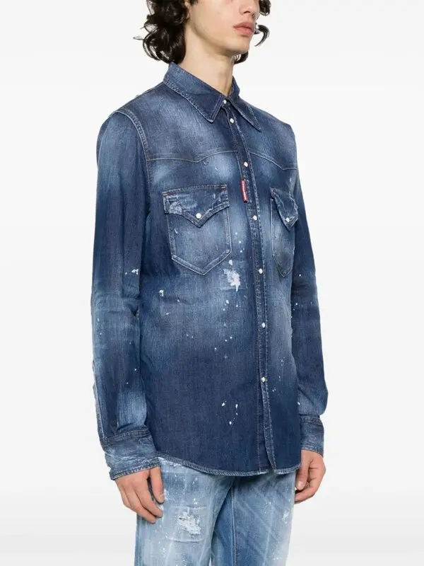 Dsquared2 Paint-splatter Denim Shirt - Blue