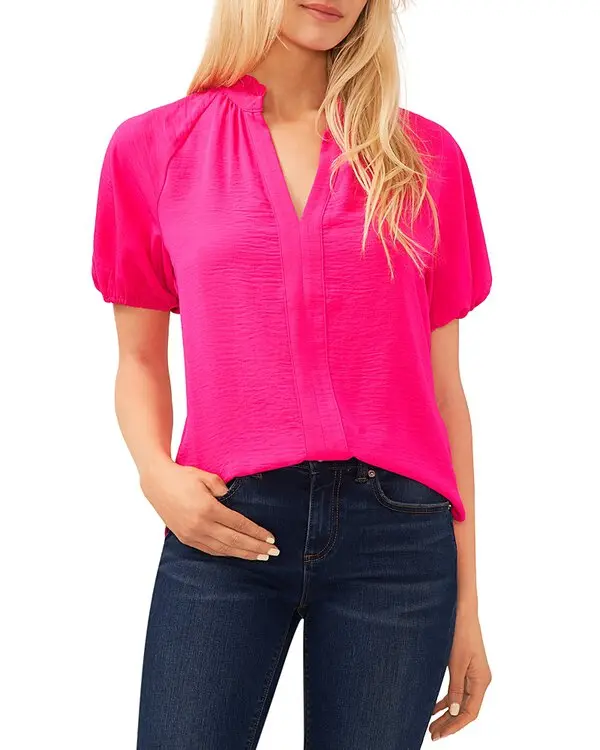 Buy CECE DUPRAZ Ruffle Split Neck Blouse Bright Rose At 67% Off