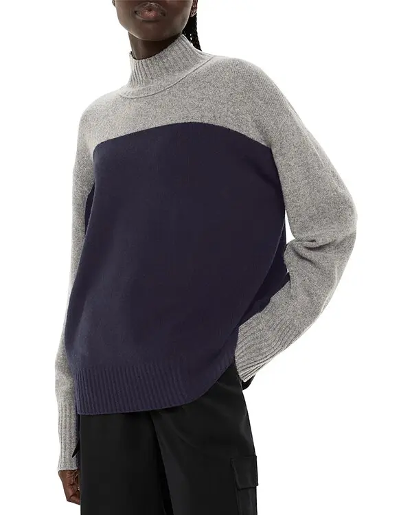 Whistles Wool Color Blocked Turtleneck Sweater - Navy/multi