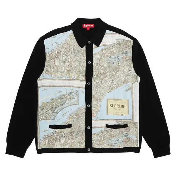 Supreme Silk Map Cardigan - Black