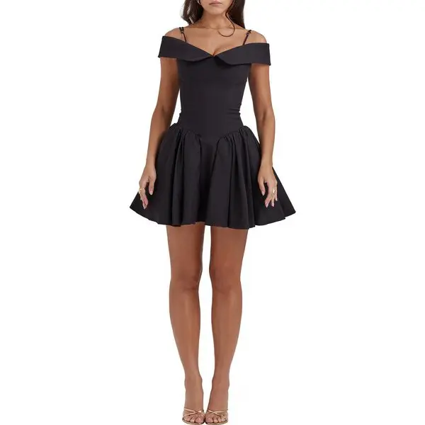 House Of Cb Elida Off-the-shoulder Mini Dress - Black