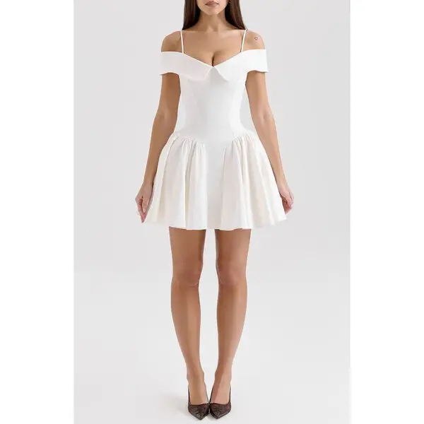 House Of Cb Elida Off-the-shoulder Mini Dress - Cloud Dancers