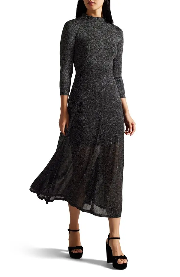 Ted Baker London Kannie Metallic Sparkle Knit Fit & Flare Dress - Black |  Editorialist