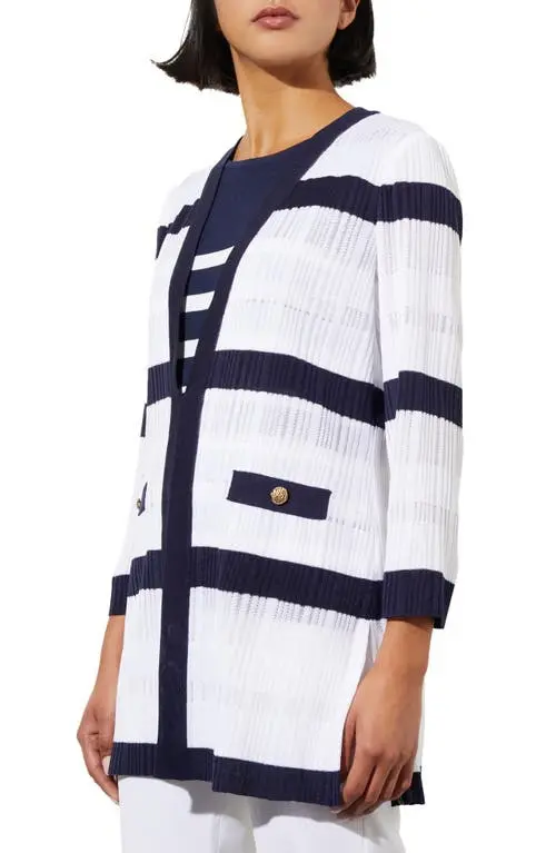 Ming Wang Rib Stripe Sheer Knit Jacket