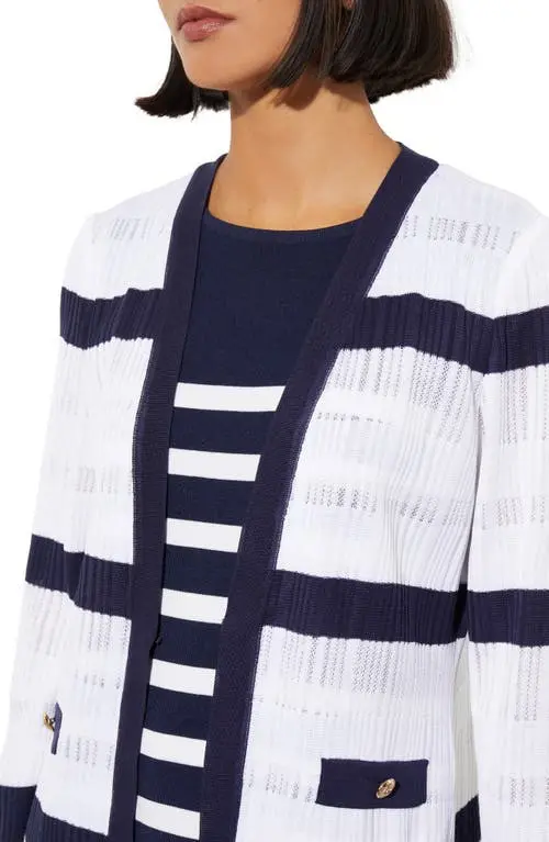 Ming Wang Rib Stripe Sheer Knit Jacket