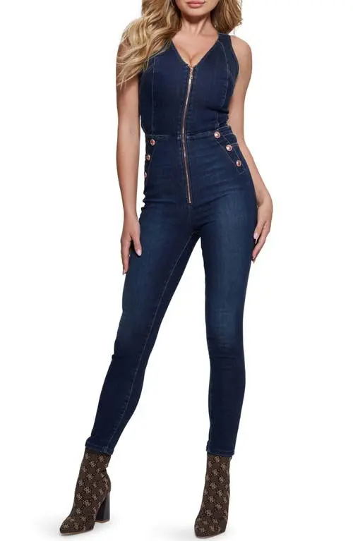 Guess Reina Back Cutout Sleeveless Denim Jumpsuit - Plume Dark