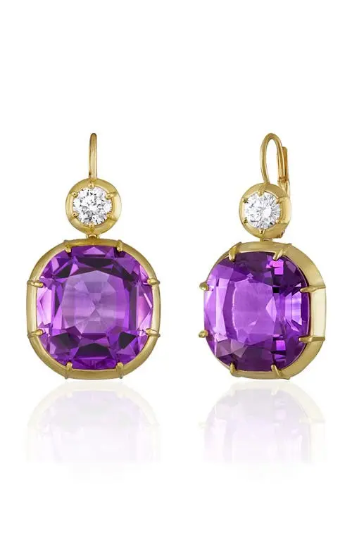 MINDI MOND Imperial Amethyst And Diamond Drop Earrings - Gold/ Diamond/ Amethyst