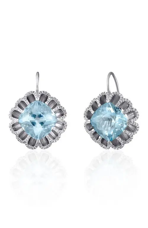 MINDI MOND Floating Aquamarine And Diamond Drop Earrings - White/diamond/aquamarine
