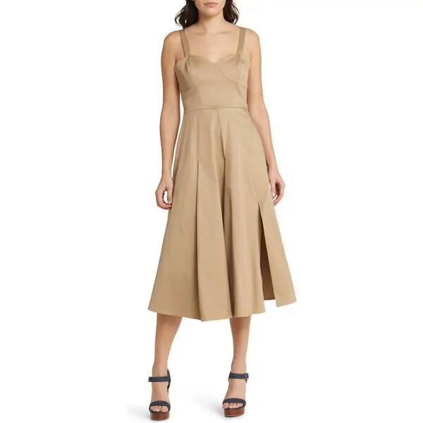 Du Paradis Sleeveless Stretch Poplin Midi Dress In Khaki - 61% Off |  Editorialist