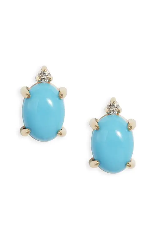 POPPY FINCH Turquoise Diamond Stud Earrings - Blue/14k Yellow Gold