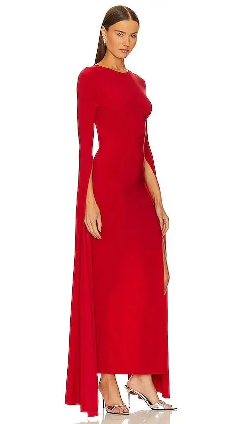 Norma Kamali Open Back Ribbon Sleeve Wide Slit Gown