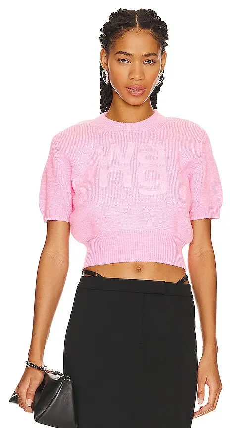 Alexander Wang Debossed Stacked Logo Tee In Pink