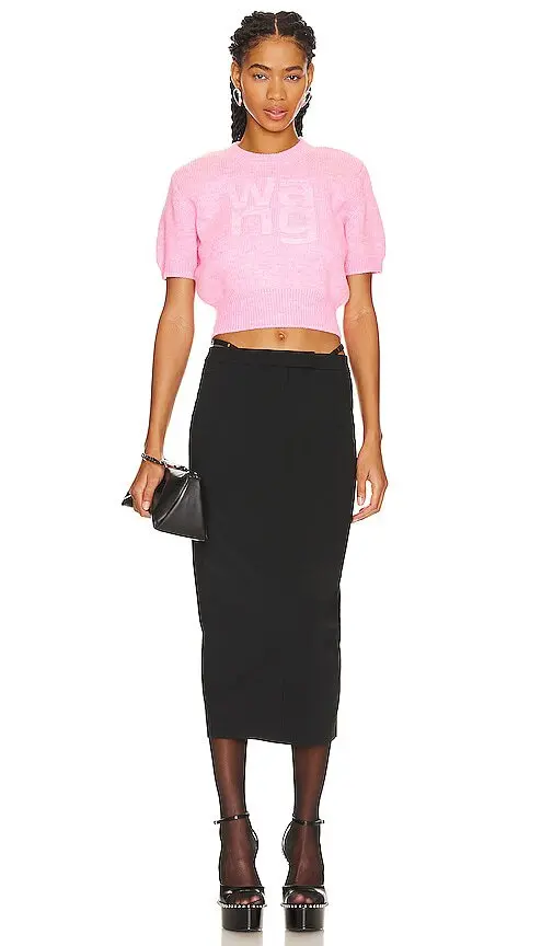 Alexander Wang Debossed Stacked Logo Tee In Pink