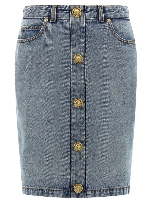 Balmain Midi Denim Skirt - Light Blue