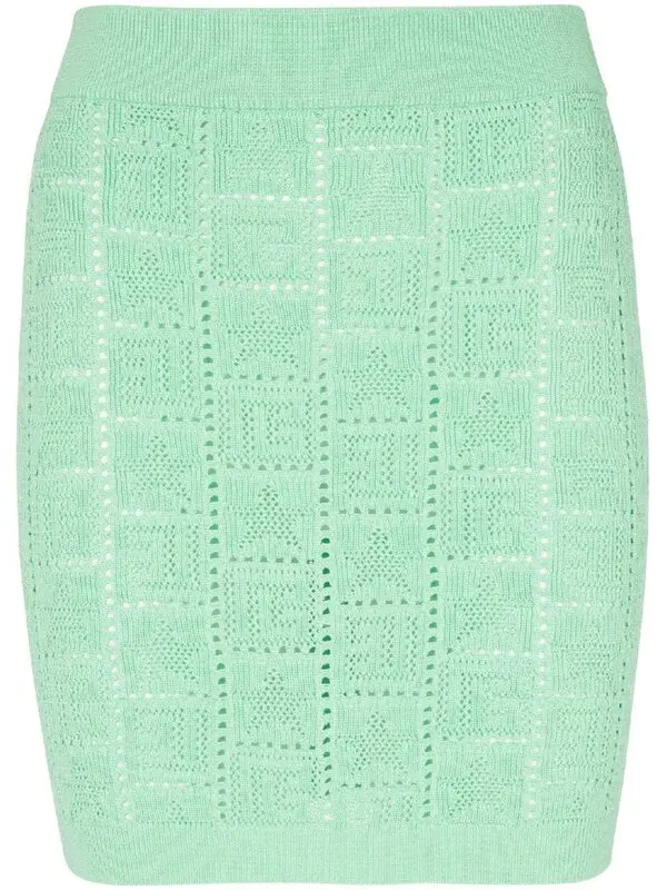 Balmain Pointelle-knit Monogram Miniskirt