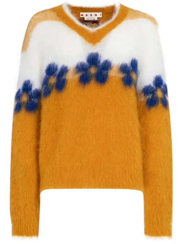 Marni Floral-motif Brushed-effect Jumper - White