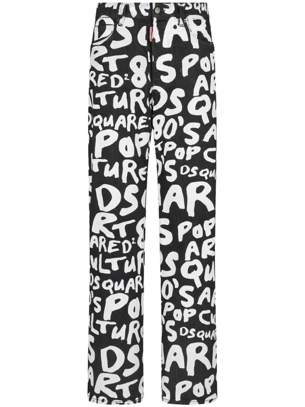 Dsquared2 Cotton Blend Logo Lettering Slim-fit Trousers - Black