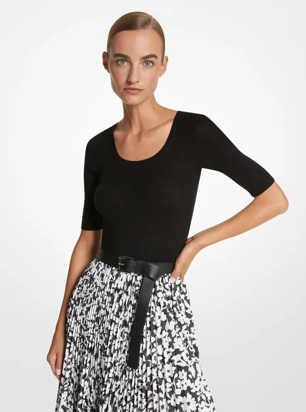 Michael Kors Cashmere Three-quarter Sleeve Sweater - Black
