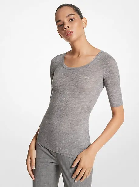 Michael Kors Cashmere Three-quarter Sleeve Sweater - Grey