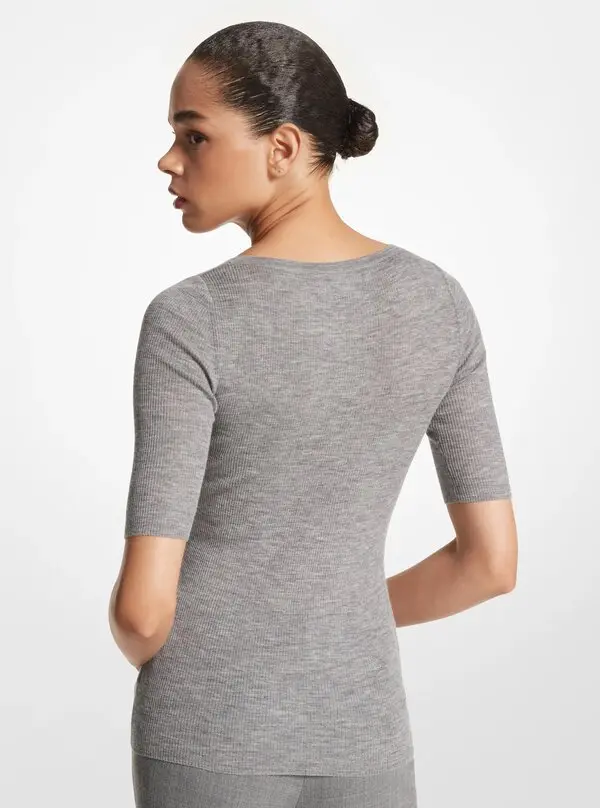 Michael Kors Cashmere Three-quarter Sleeve Sweater - Grey