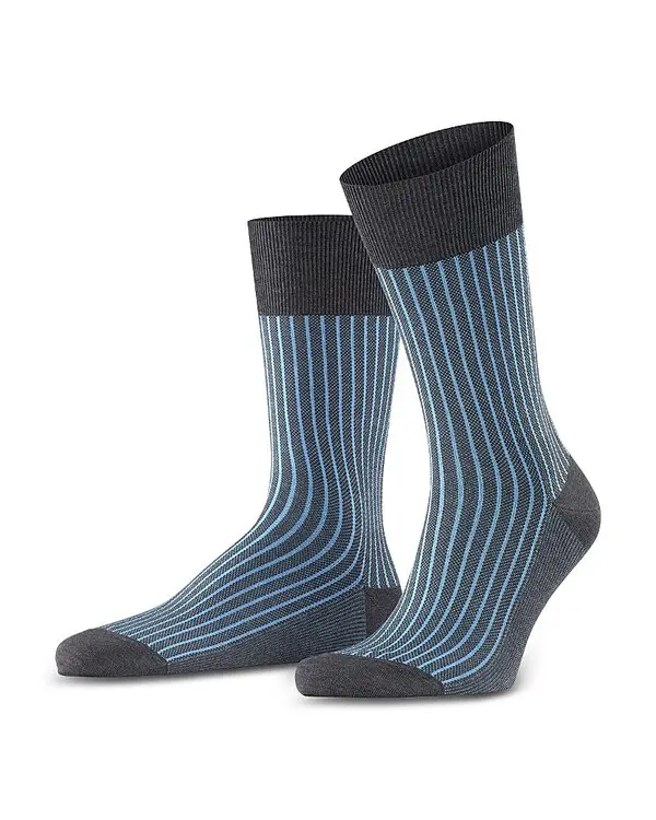 Falke Mercerized Cotton & Nylon Two Tone Stripe Jacquard Dress Socks - Anthracite Melange