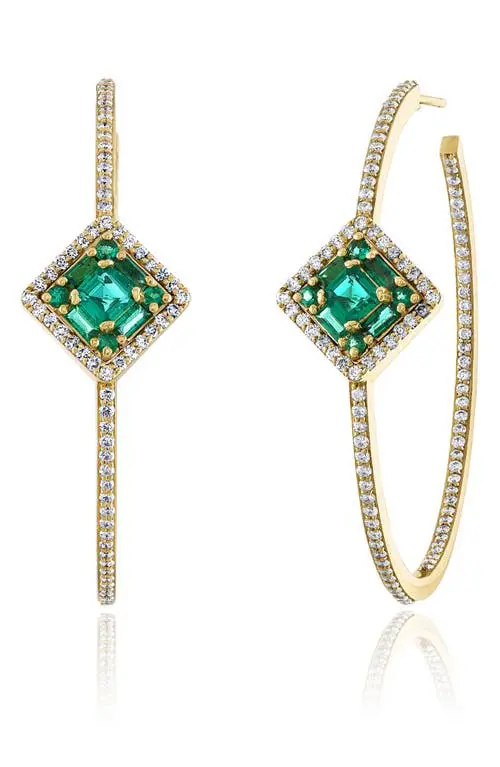 MINDI MOND Clarity Glam Asscher Emerald & Diamond Hoop Earrings - Yellow Gold/diamond/emerald