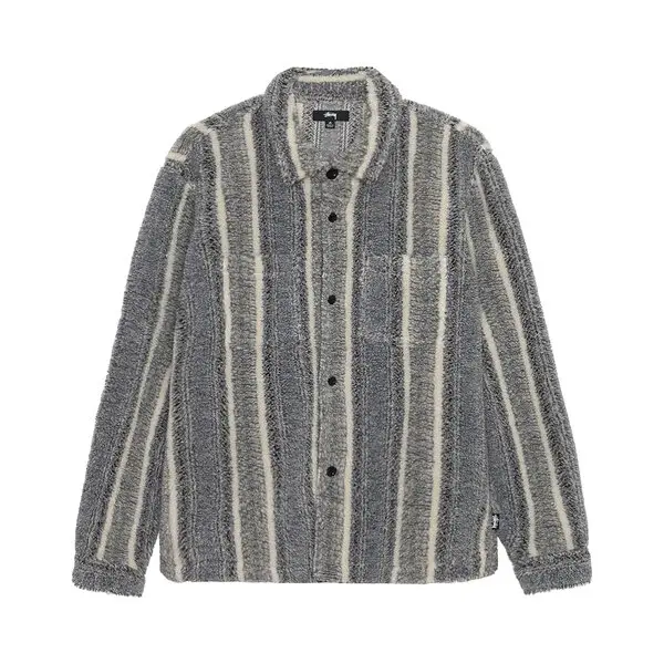 StÜssy Striped Sherpa Shirt 'charcoal