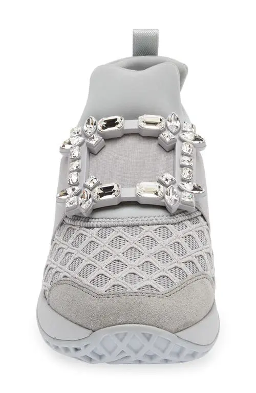 ROGER VIVIER Viv' Run Strass Sneakers - Cemento M/ Platino/ Grigio